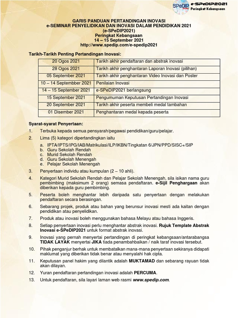 Garis Panduan Pertandingan Inovasi Espedip2021 | PDF Garis Panduan Pertandingan Inovasi Espedip2021 | PDF