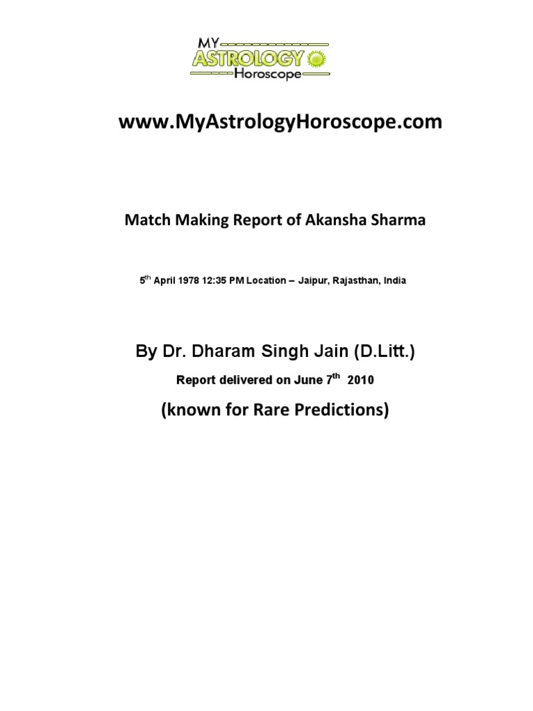 My Astrology Horoscope Sample Match Making Report | PDF | Astrology ...