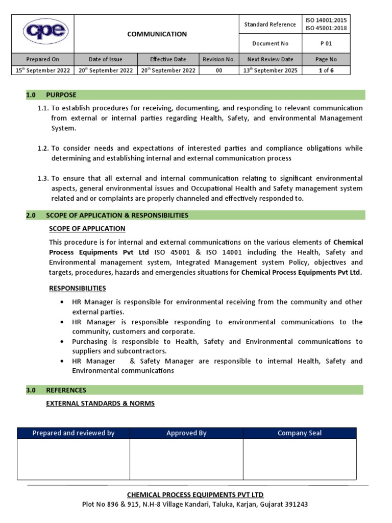 Communication Procedures for ISO 14001 | PDF | Safety | Occupational ...