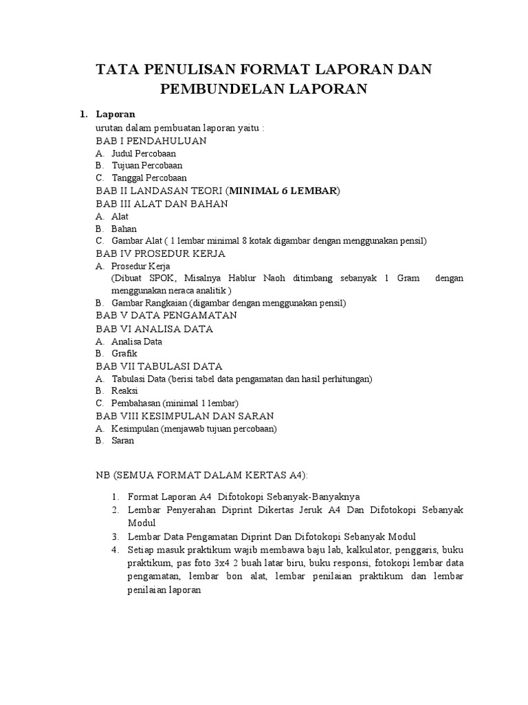 Tata Penulisan Format Laporan Dan Pembundelan Laporan | PDF