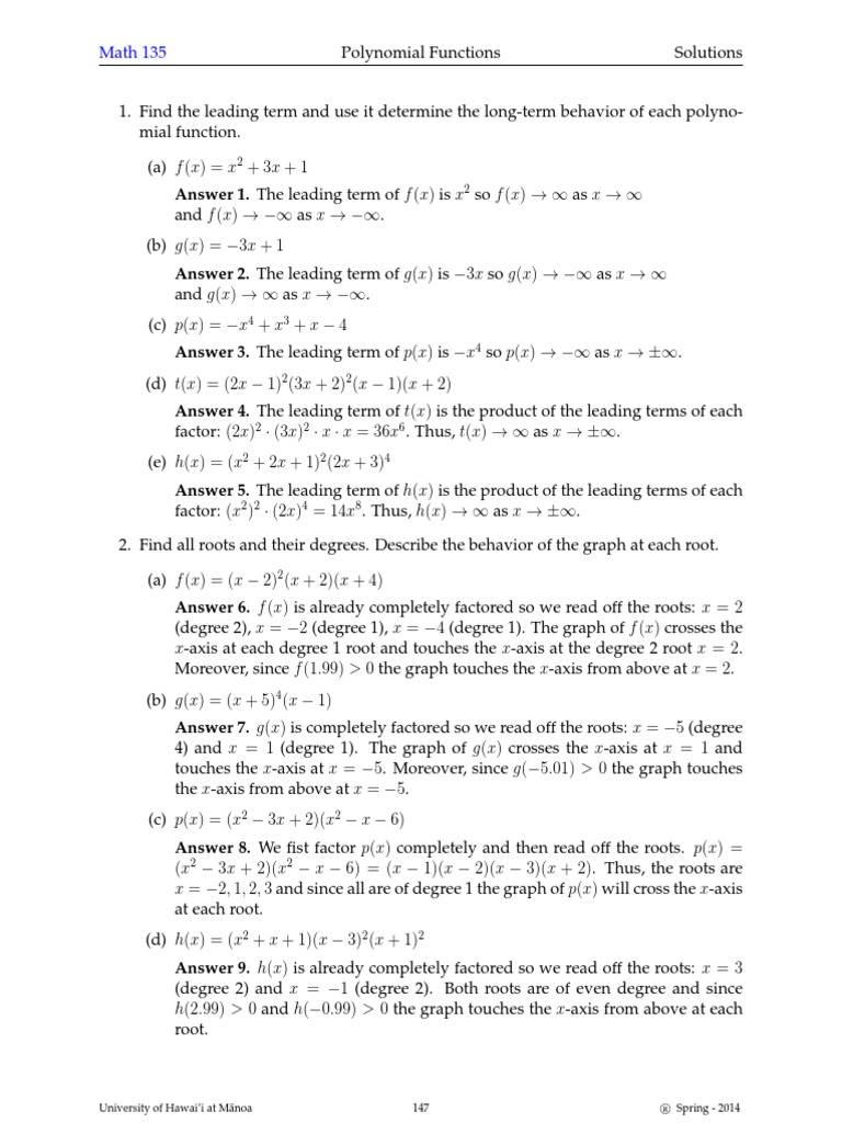 Solutions Worksheet 19 | PDF | Zero Of A Function | Polynomial