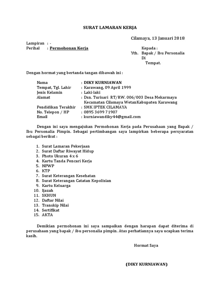 Lamaran Kerja Dicky | PDF