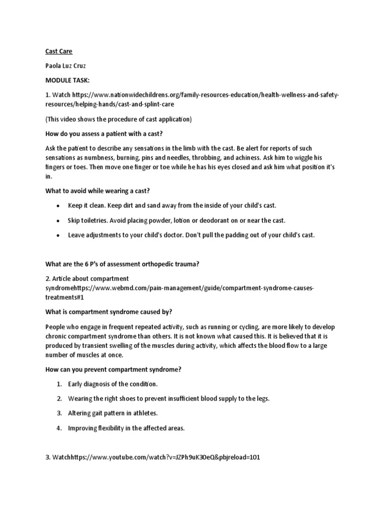 Cast Care | Download Free PDF | Musculoskeletal System | Causes Of Death