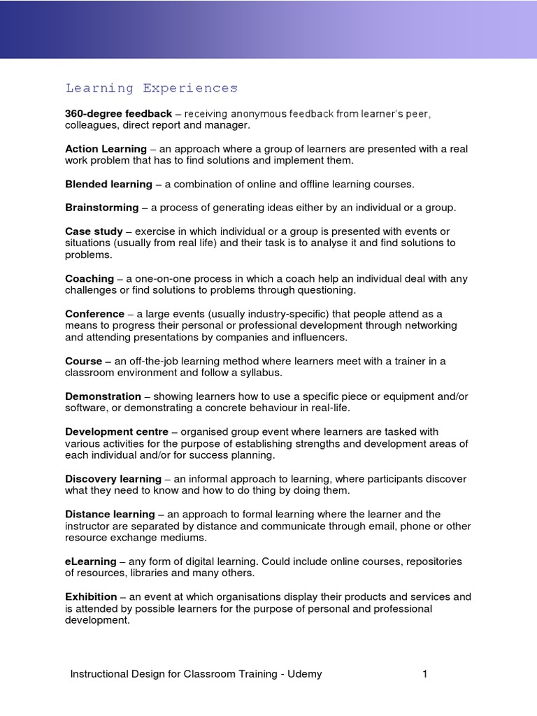 List of Learning Experiences | PDF | Learning | Educational Technology