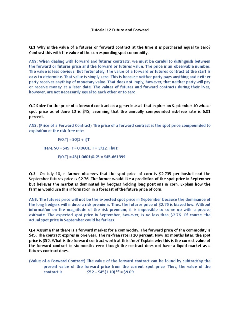 Tutorial 12 Forward & Futures | PDF | Futures Contract | Financial Risk