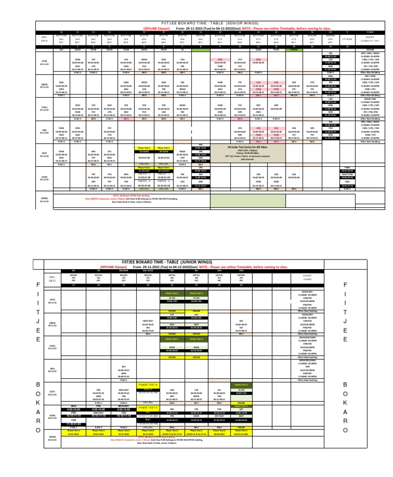 TIME-TABLE - For The Week (29.11.2022 - 04.12.2022) (Senior & Junior ...