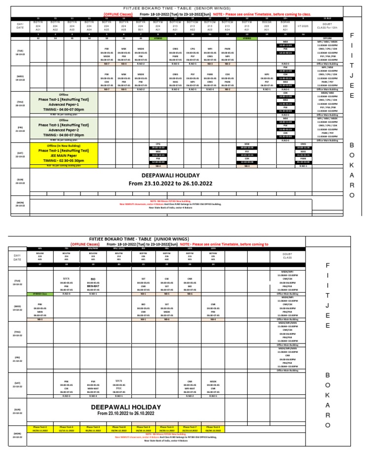 FIITJEE BOKARO TIMETABLE SENIOR WINGS | PDF | Economy Of India | Schools