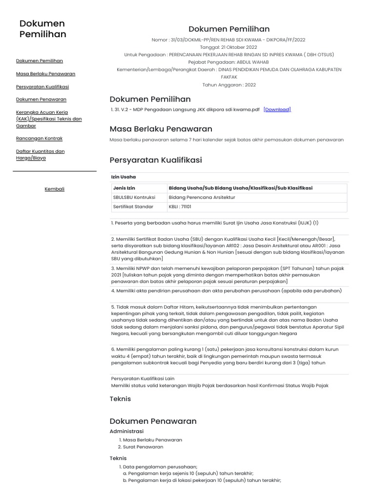 Dokumen Pengadaan Langsung | PDF