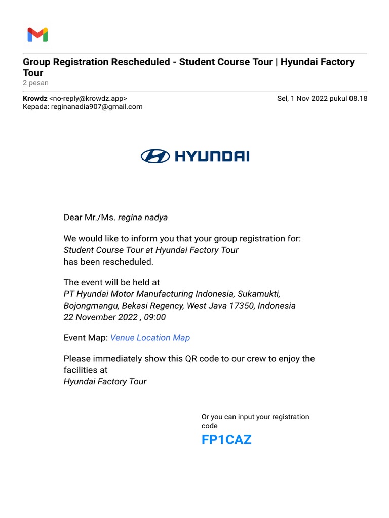 Gmail - Group Registration Rescheduled - Student Course Tour - Hyundai ...
