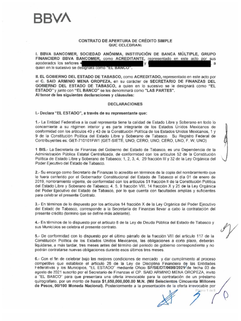CONTRATO BBVA BANCOMER 365 - Censurado | PDF