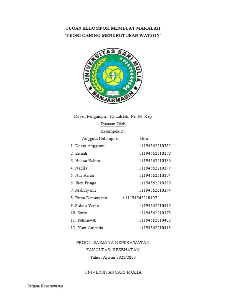 Tugas Kelompok Membuat Makalah KDK 1 Tentang Teori Caring Menurut Jean Watson-1 | PDF