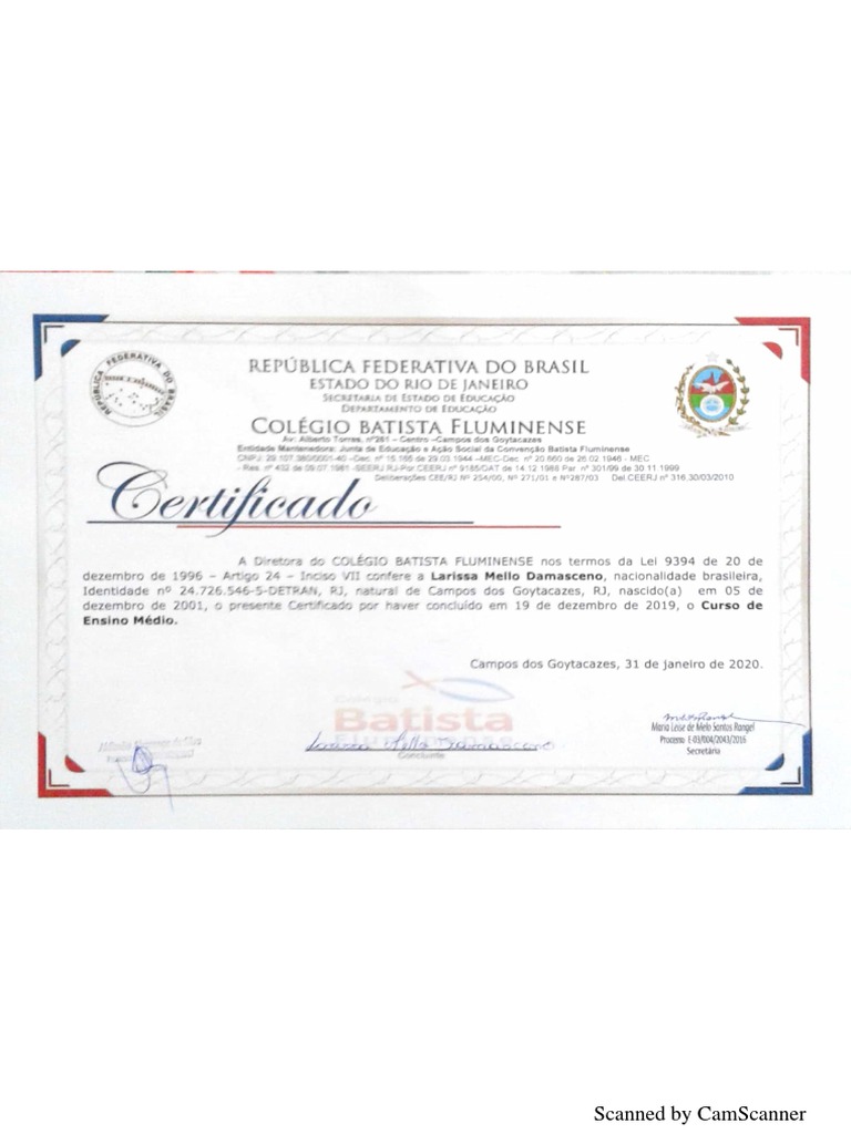 Certificado de Conclusão Do Ensino Médio | PDF
