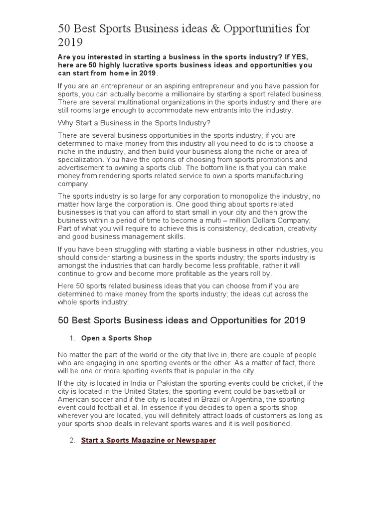 50 Best Sports Business Ideas & Opportunities For 2019 | PDF | Sports ...