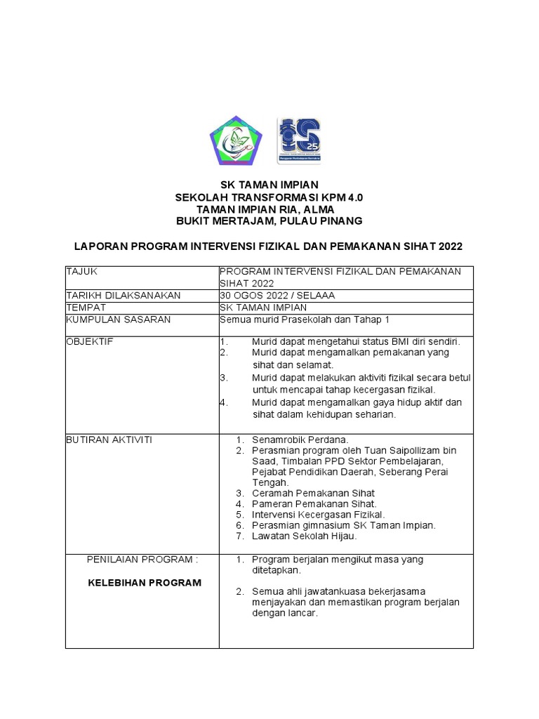 Laporan Program Intervensi Fizikal Dan Pemakanan Sihat 2022 | PDF ...