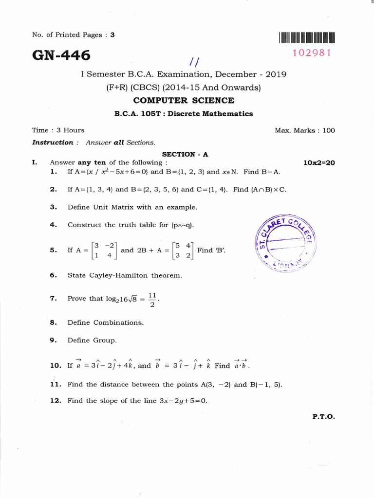 11 Discrete Mathematics December 2019 | PDF | Triangle | Geometry