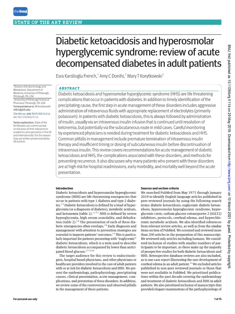 Diabetic Ketoacidosis and Hyperosmolar Hyperglicemic Syndrome - Review ...