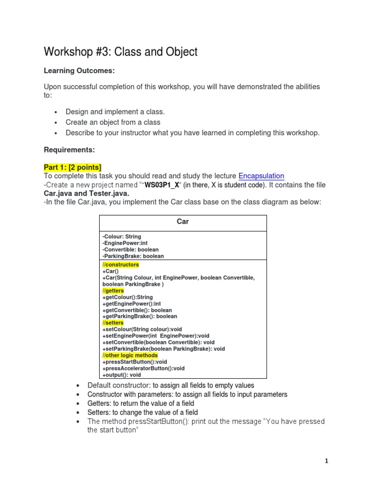 Workshop 3 Pdf Programming Constructor Object Oriented Programming