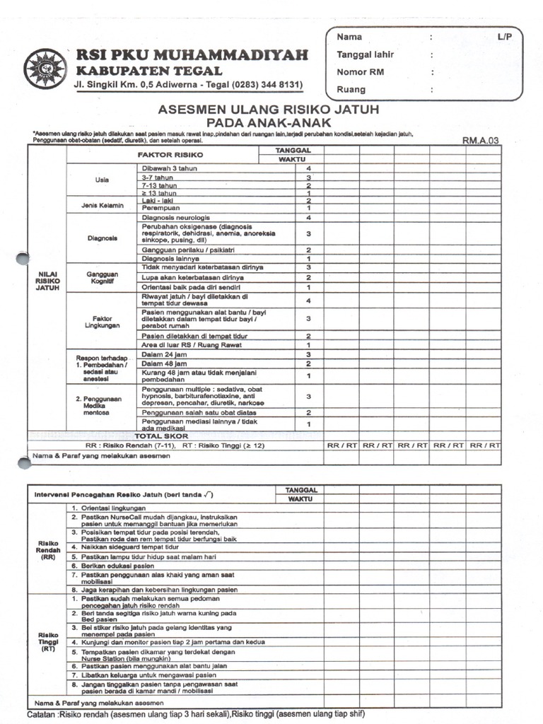 Rm.a.03 Asesmen Ulang Risiko Jatuh Pada Anak-Anak | PDF