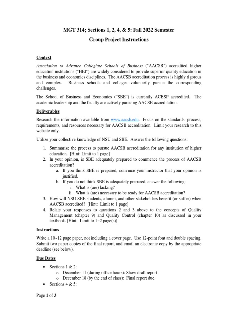 Preparing for AACSB Accreditation: An Analysis of the Process and NSU ...