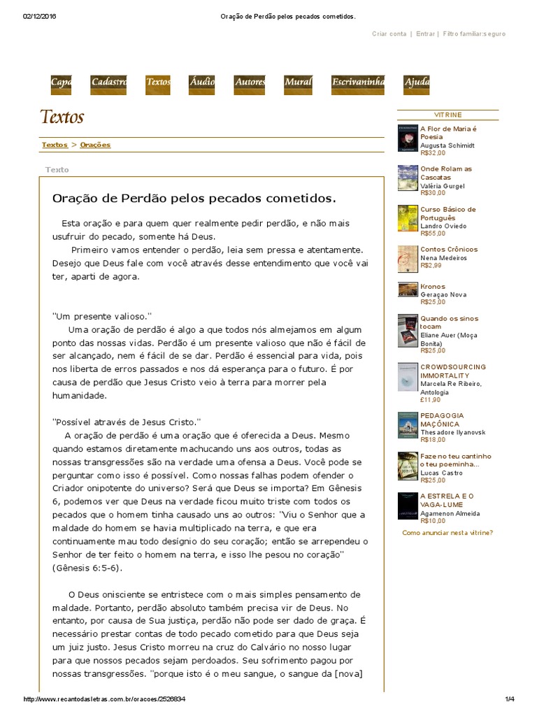 Oração De Perdão Pelos Pecados Cometidos Pdf Pecado Jesus