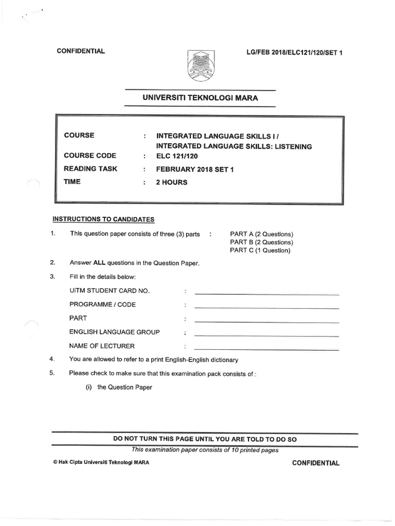 ELC121 - Reading Task Feb 2018 | PDF