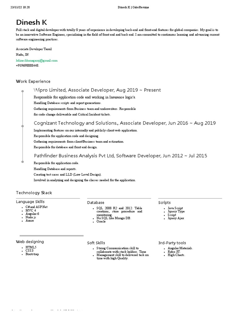 Dinesh K - CakeResume | PDF
