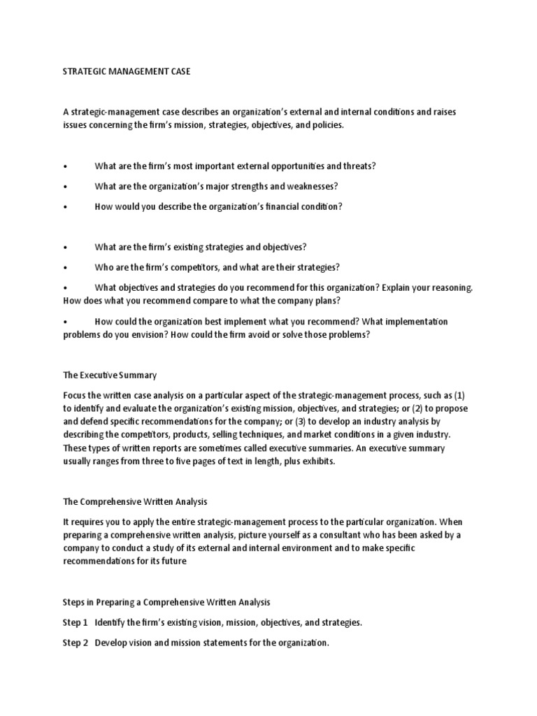 Strategic Management Case Analysis Guide | PDF | Strategic Management ...