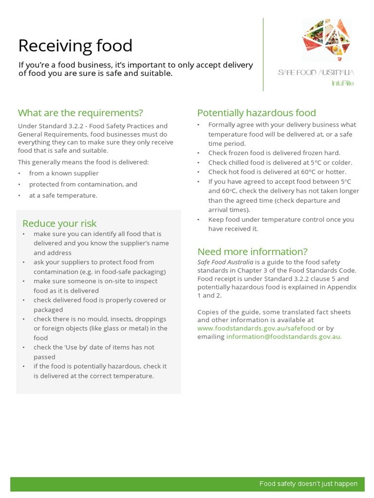 Receiving Safe Food - Final | PDF | Food Safety | Foods
