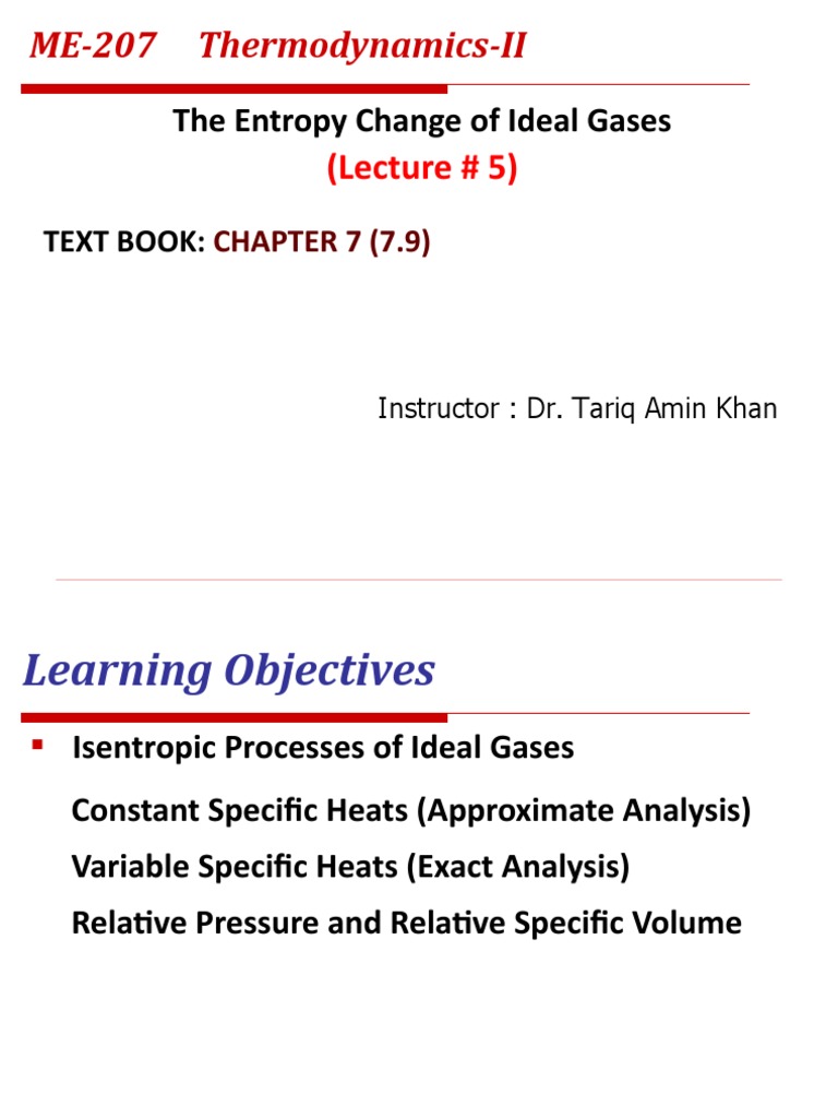 Lec - 05 - Entropy Change of Ideal Gas | PDF