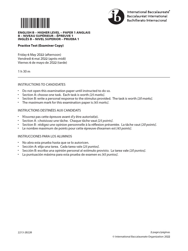 IB DP English B (Practice Test) | PDF | Communication