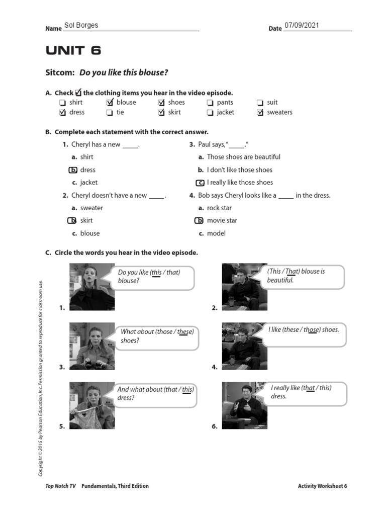 UNIT 06 Video Worksheets | PDF | Clothing | Fashion