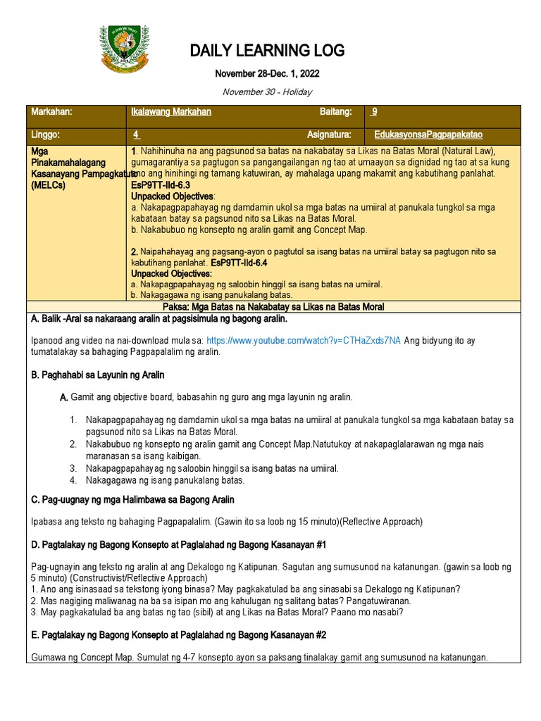 Daily Learning Log | PDF