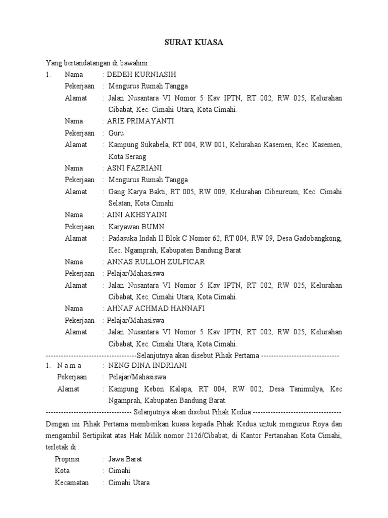 Surat Kuasa Roya | PDF