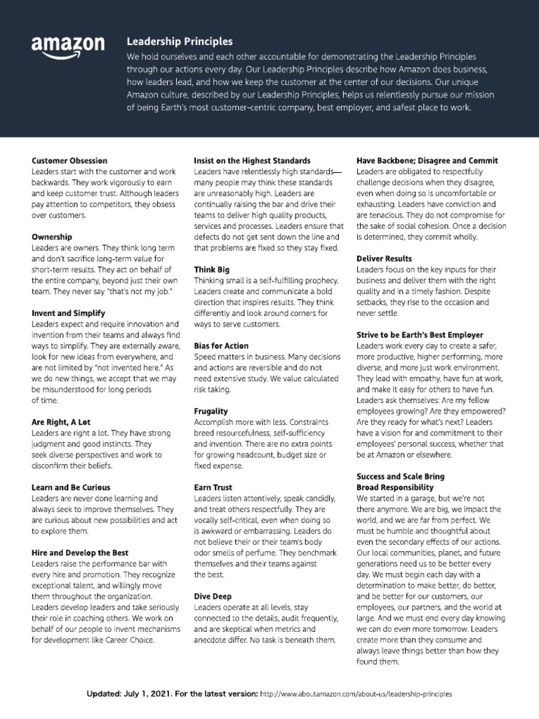 Amazon - Leadership Principles | PDF