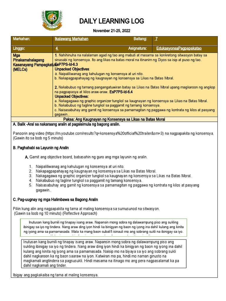 Daily Learning Log | PDF