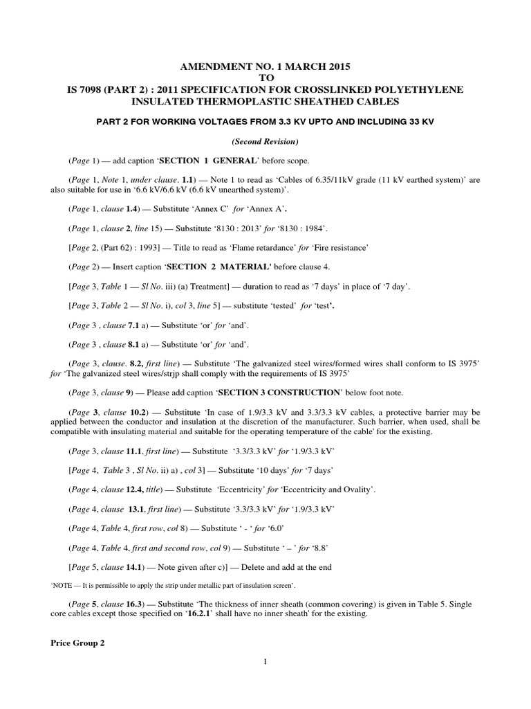 Amendment No. 1 March 2015 TO Is 7098 (Part 2) : 2011 Specification For ...