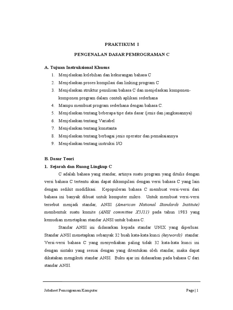 Dasar Pemrograman C: Panduan Praktis | PDF