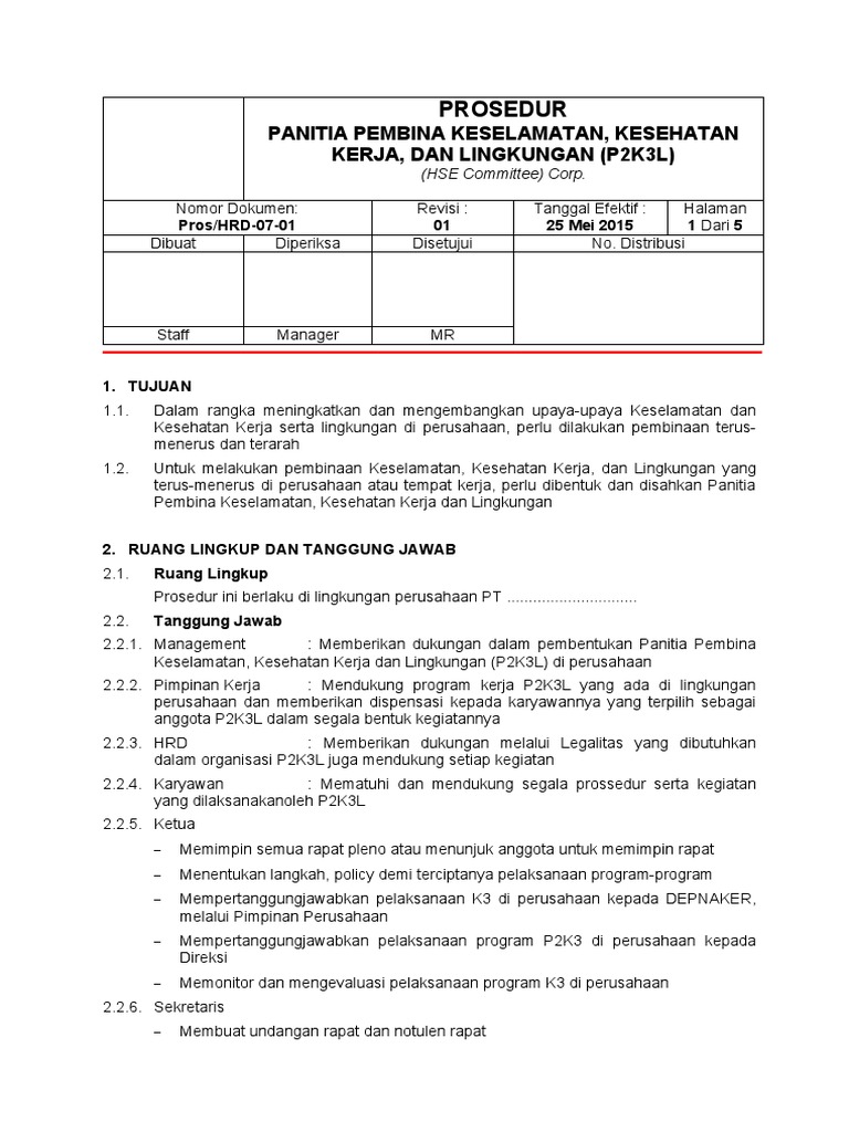 Sop 30 HRD P2K3L | PDF | Bisnis | Teknologi & Rekayasa