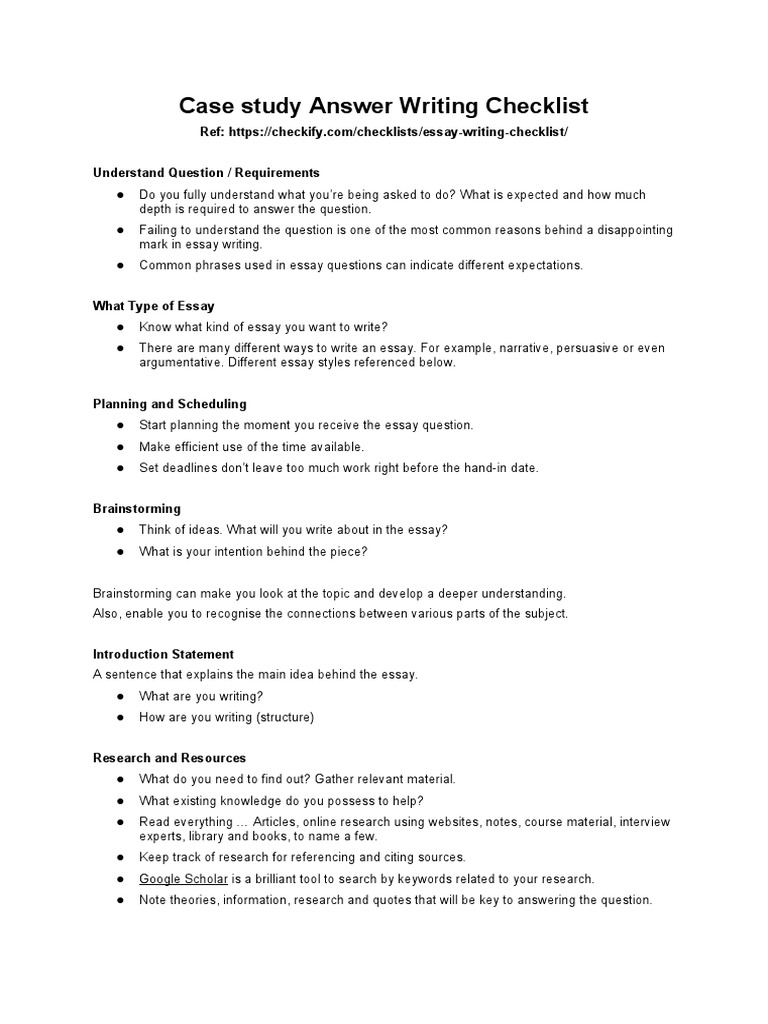 Checklist - Case Study Answer Writing and An Example of Service Dairy ...