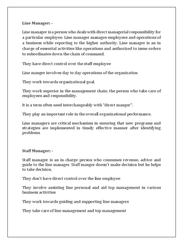 A Comparison of the Roles and Responsibilities of Line Managers and ...