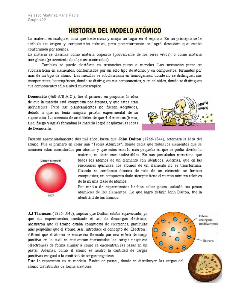 Resúmen - Historia Del Modelo Atómico | Descargar gratis PDF | Núcleo atómico | Electrón
