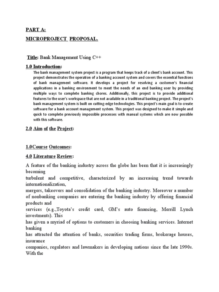 Microproject Proposal C++ | PDF | Banks | Subroutine