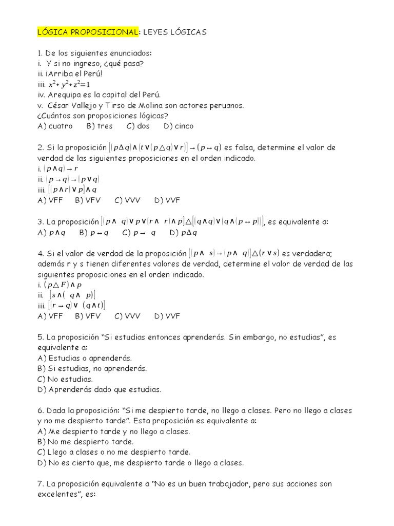 Reforzamiento - Repaso 1 (Lógica Proposicional) | PDF | Proposición ...