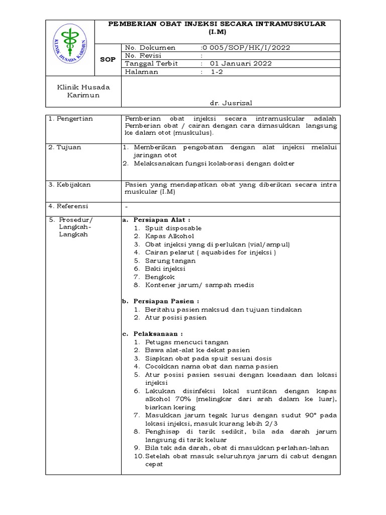 Sop Injeksi Im | PDF
