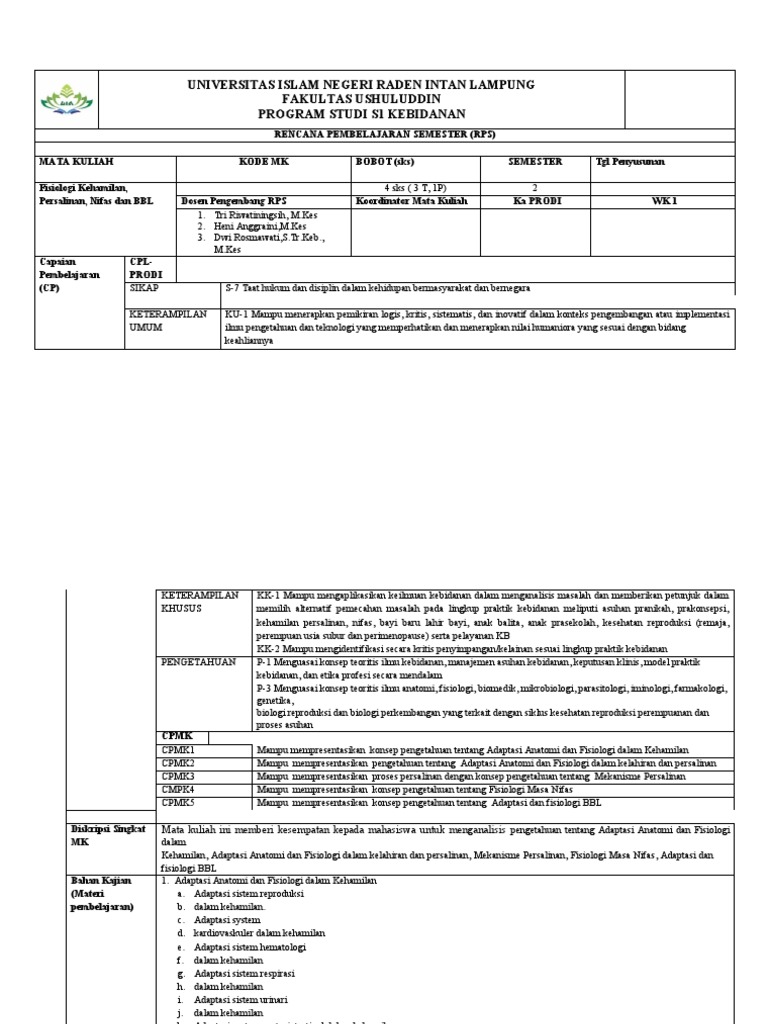 RPS Fisiologi Kehamilan, Persalinan, Nifas, BBL | PDF | Pengembangan Diri | Kesehatan Holistik