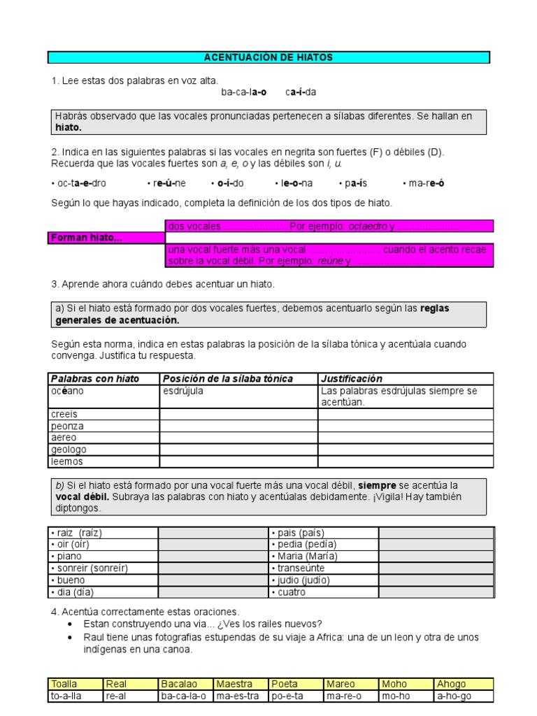 Acentuación y definición de hiatos | PDF | Voz humana | Comunicación oral