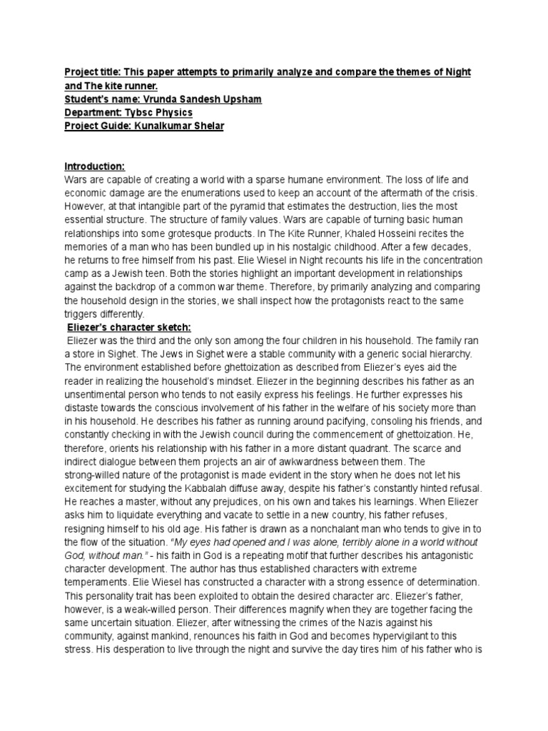 Comparative Studies and Analysis of The Themes of Night by Elie Wiesel and The Kite Runner by ...