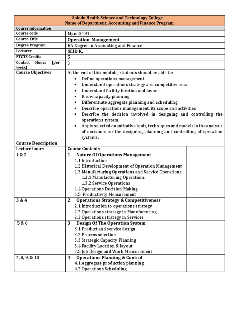 OM Course Outline | PDF | Operations Management | System