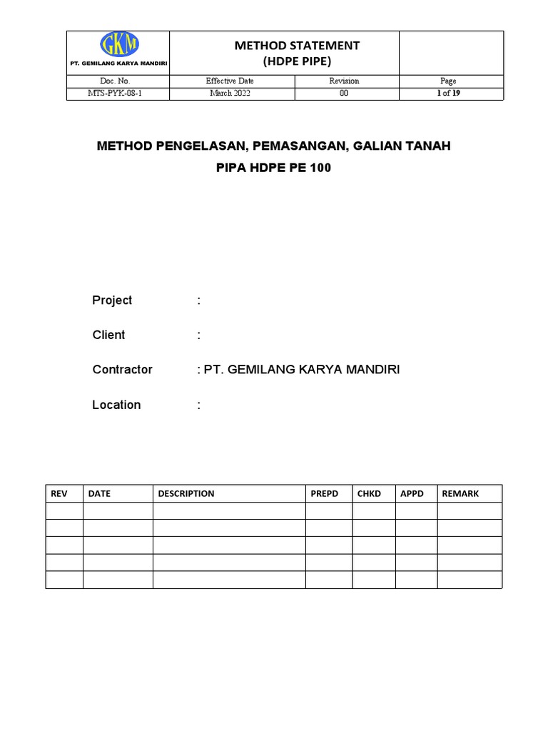 Method Pemasangan Pipa HDPE | PDF