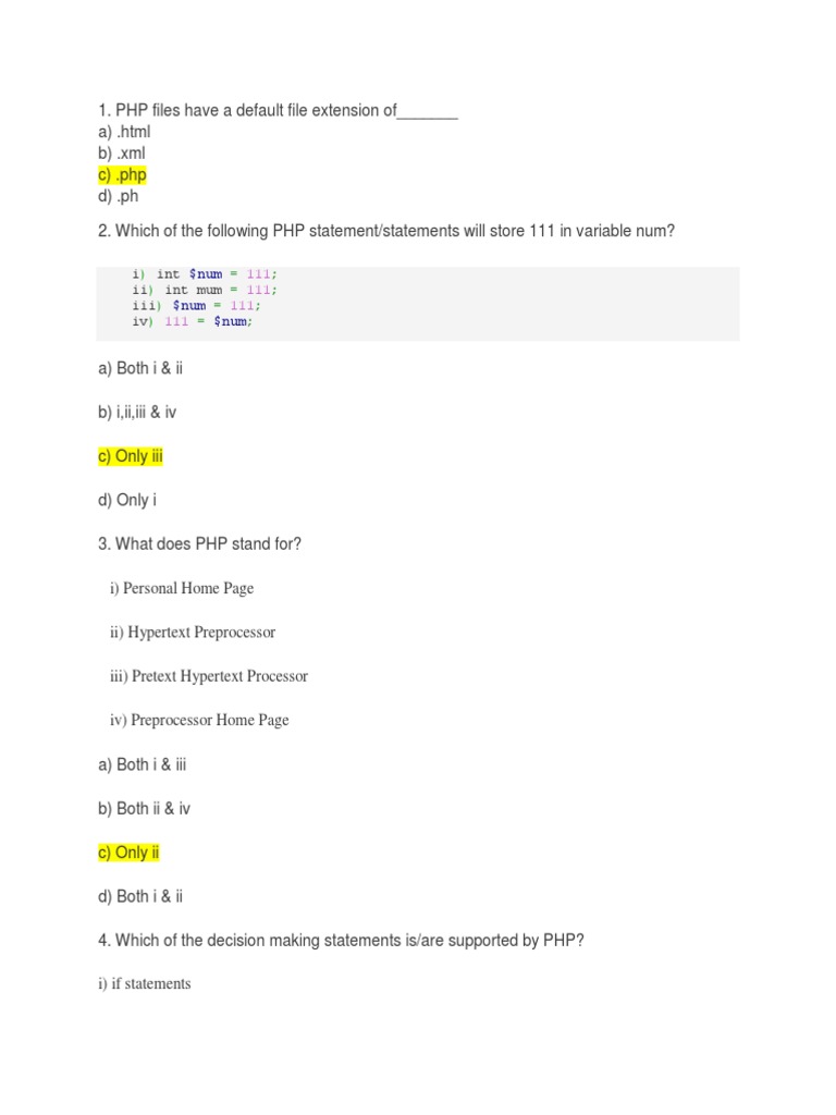 PHP MCQ Questions | PDF | Php | Http Cookie